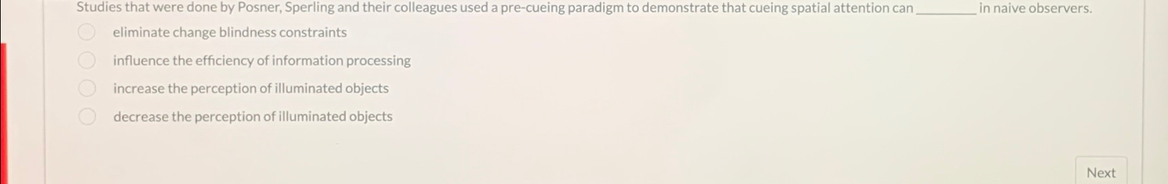 Solved Studies that were done by Posner, Sperling and their | Chegg.com