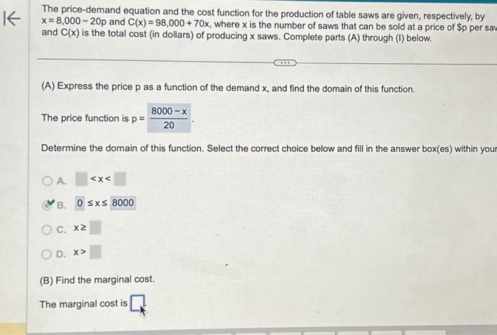 Solved The price-demand equation and the cost function for | Chegg.com