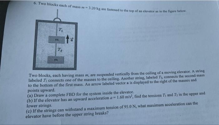 Solved 6. Two blocks each of mass m 3.20 kg are fastened to | Chegg.com
