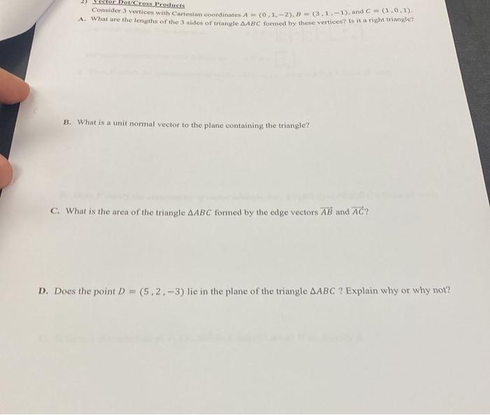 Solved Consider 3 vertices with Cartesian coordinates | Chegg.com