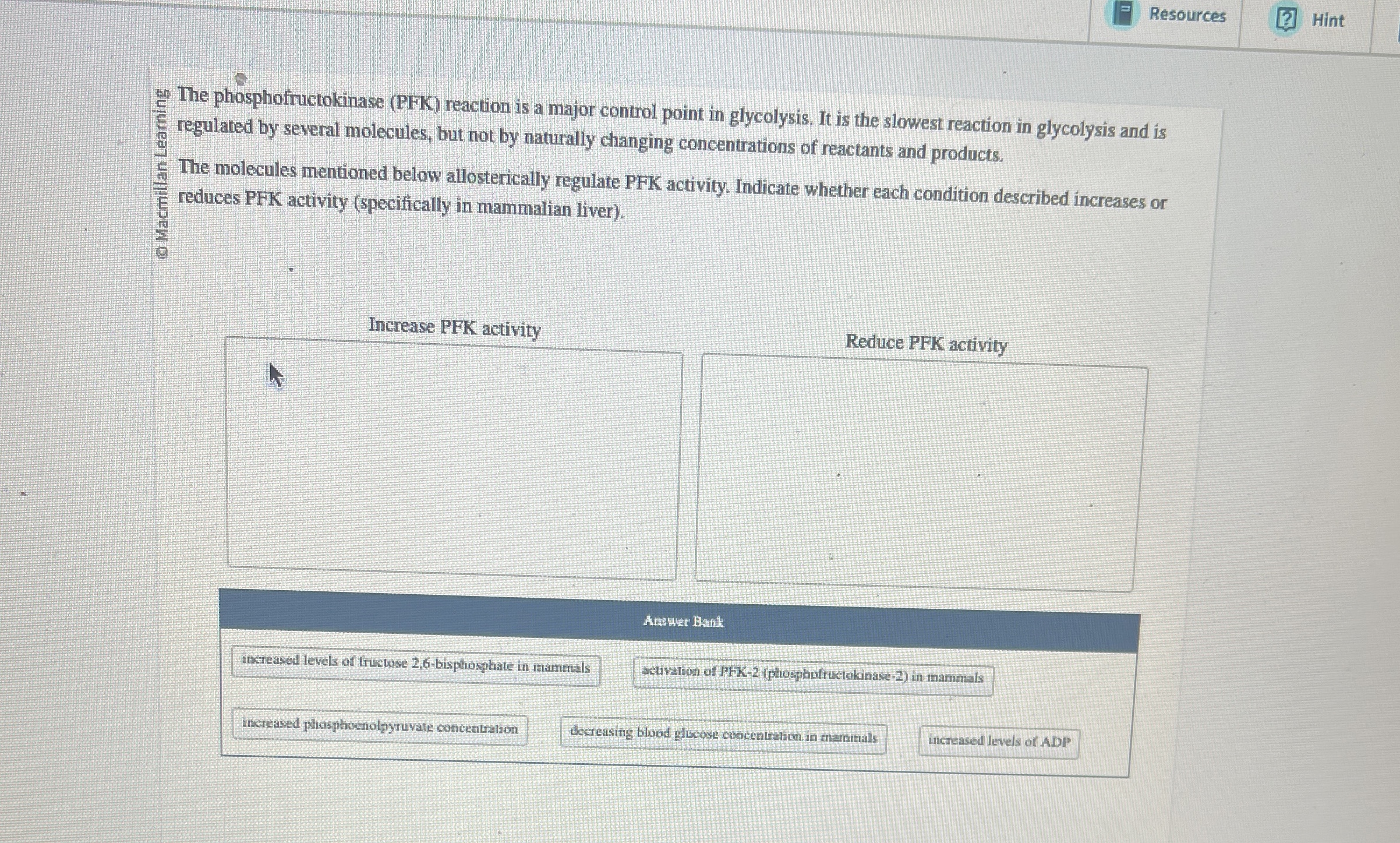 Solved Resources[3] ﻿Hintthe phosphofructokinase (PFK) | Chegg.com