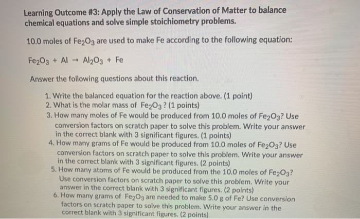 Solved Learning Outcome #3: Apply the Law of Conservation of | Chegg.com