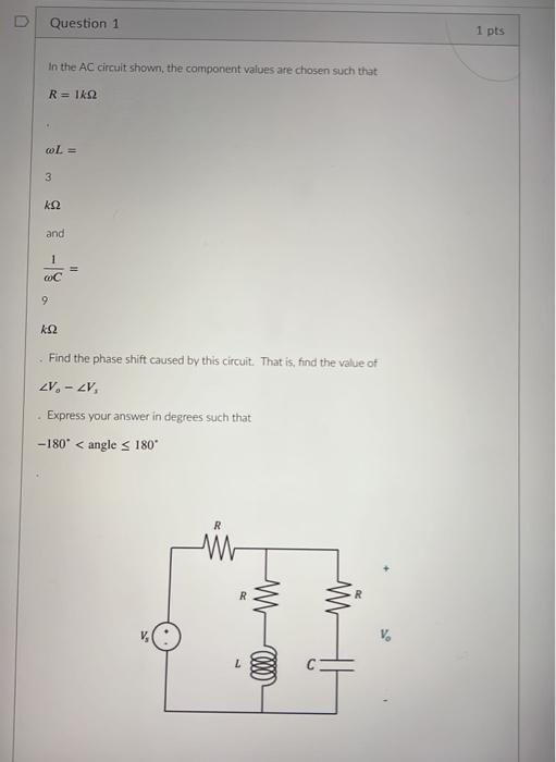 Solved In the AC circuit shown, the component values are | Chegg.com