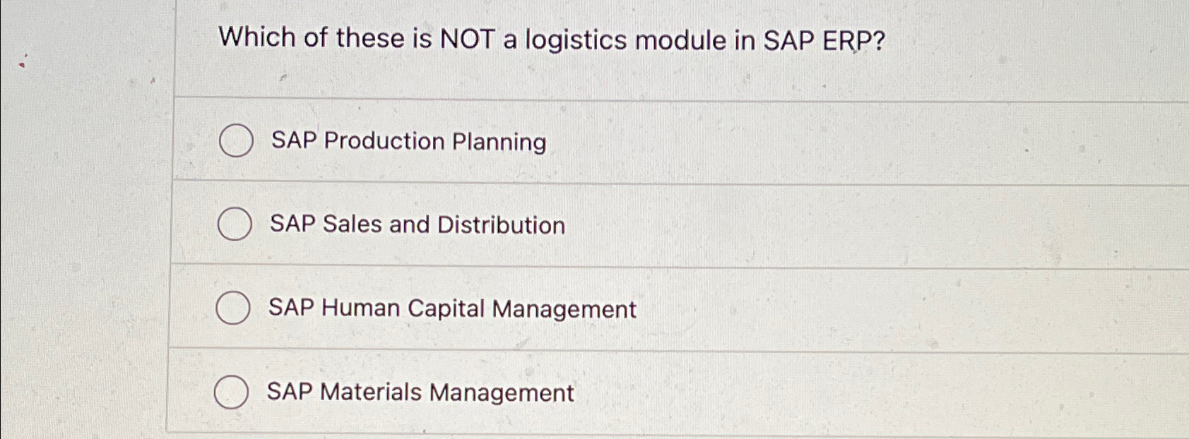 Solved Which of these is NOT a logistics module in SAP | Chegg.com