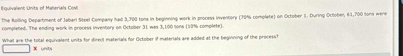 Solved Equivalent Units of Materials CostThe Rolling | Chegg.com