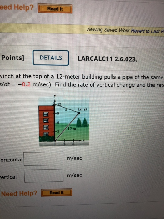 Solved A winch at the top of a 12 meter building pulls a | Chegg.com