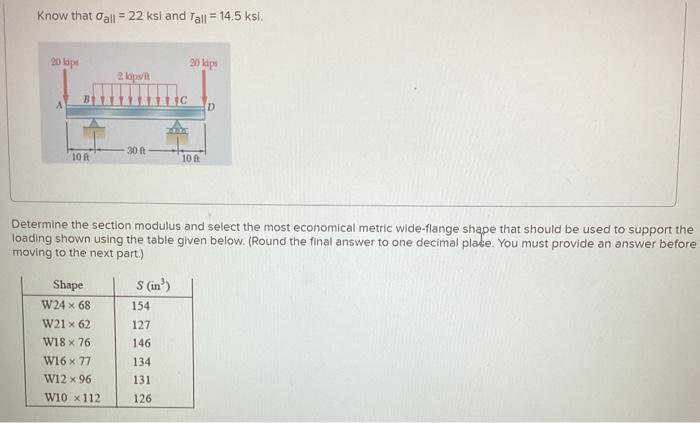 Solved Know that σall=22ksi and τall=14.5ksi. Determine the | Chegg.com