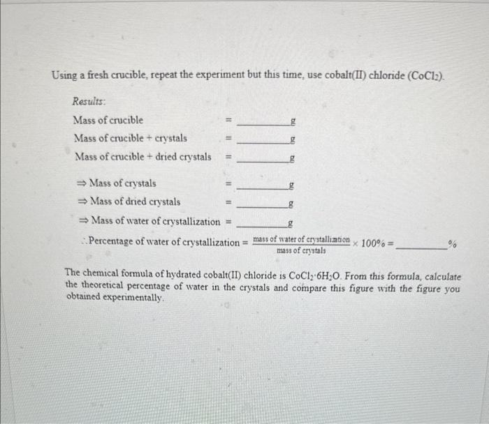 Solved CRYSTALS AND WATER OF CRYSTALLIZATION The most | Chegg.com