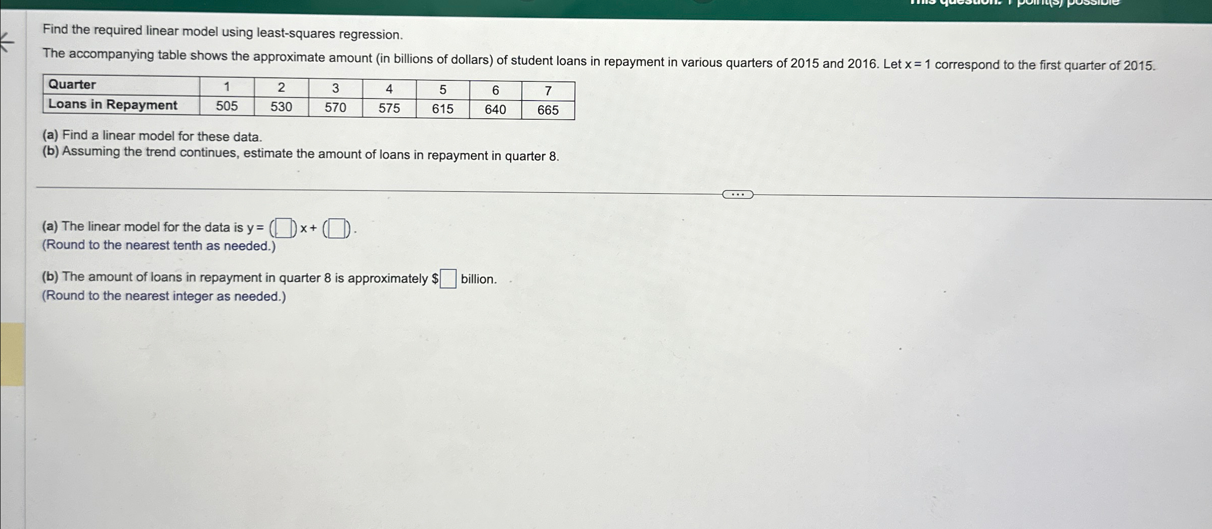 Solved Find the required linear model using least-squares | Chegg.com