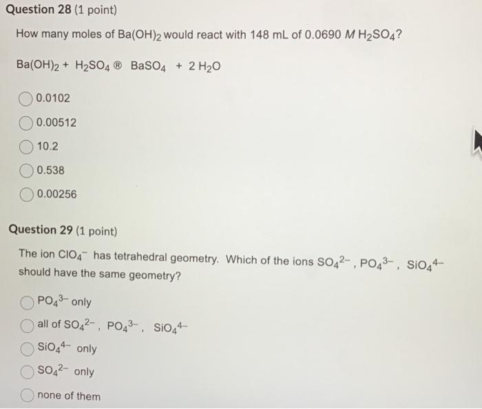 [Solved]: How many moles of Ba(OH)2 would react with 148mL