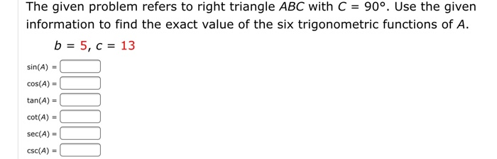 Solved The given problem refers to right triangle ABC with C | Chegg.com