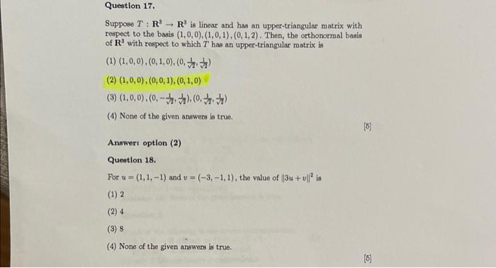 Suppose T:R3→R3 is linear and has an upper-triangular | Chegg.com