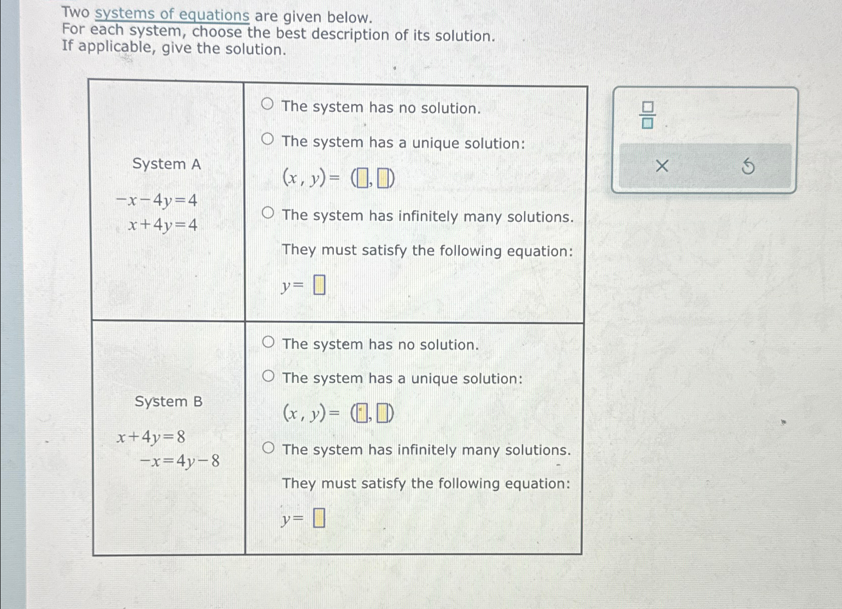 Solved Two systems of equations are given below.For each | Chegg.com