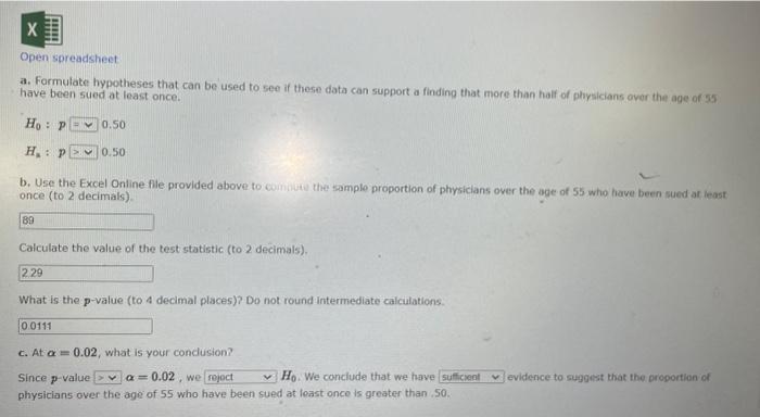 Solved Open spreadsheet a. Farmulate hypotheses that can be | Chegg.com