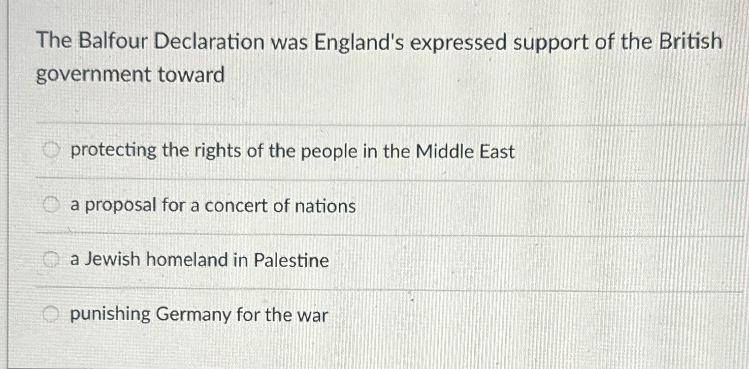 Solved The Balfour Declaration was England's expressed | Chegg.com