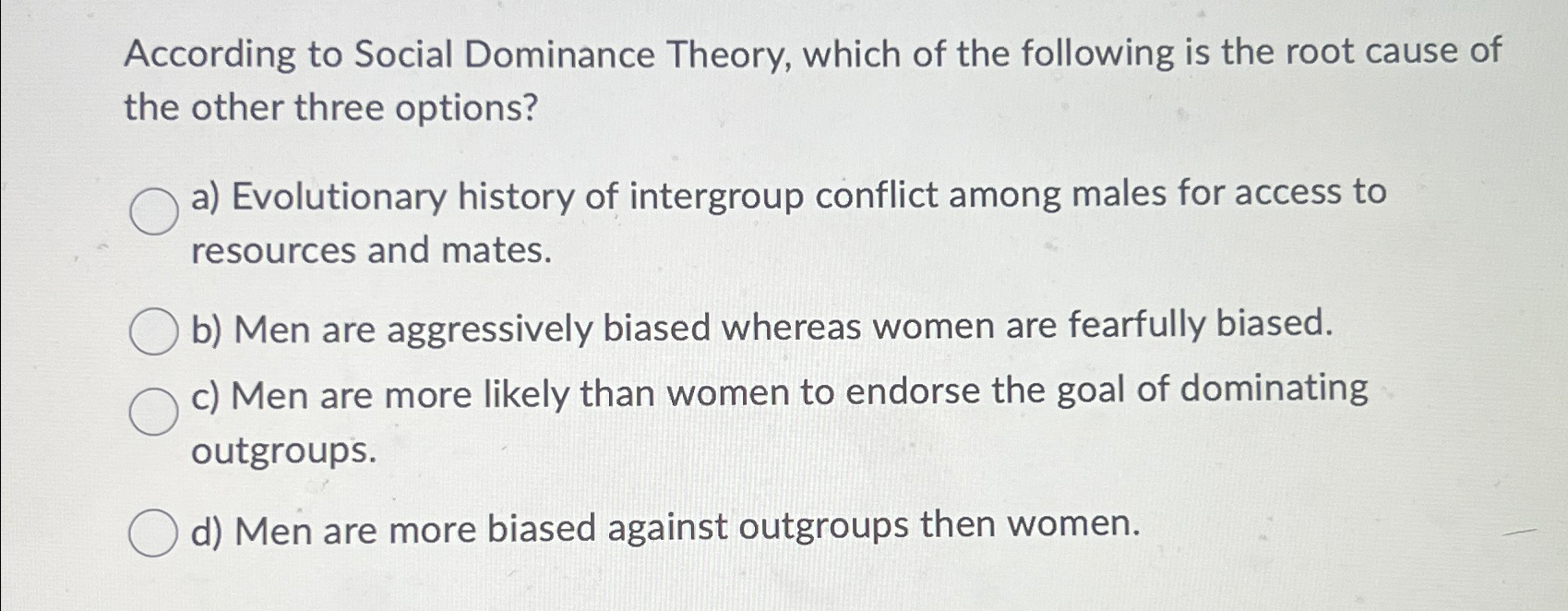 Solved According to Social Dominance Theory, which of the | Chegg.com