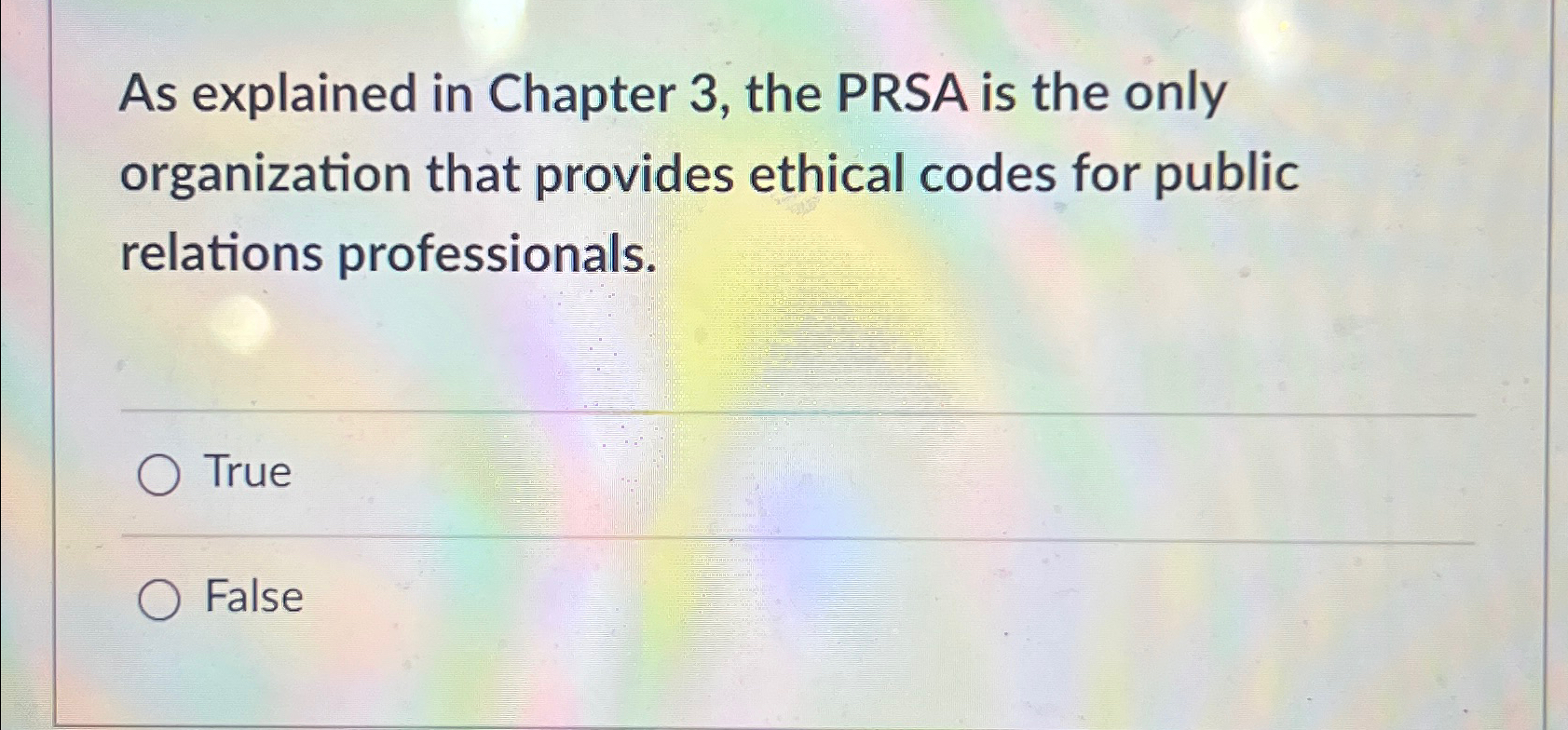 Solved As explained in Chapter 3, ﻿the PRSA is the only | Chegg.com