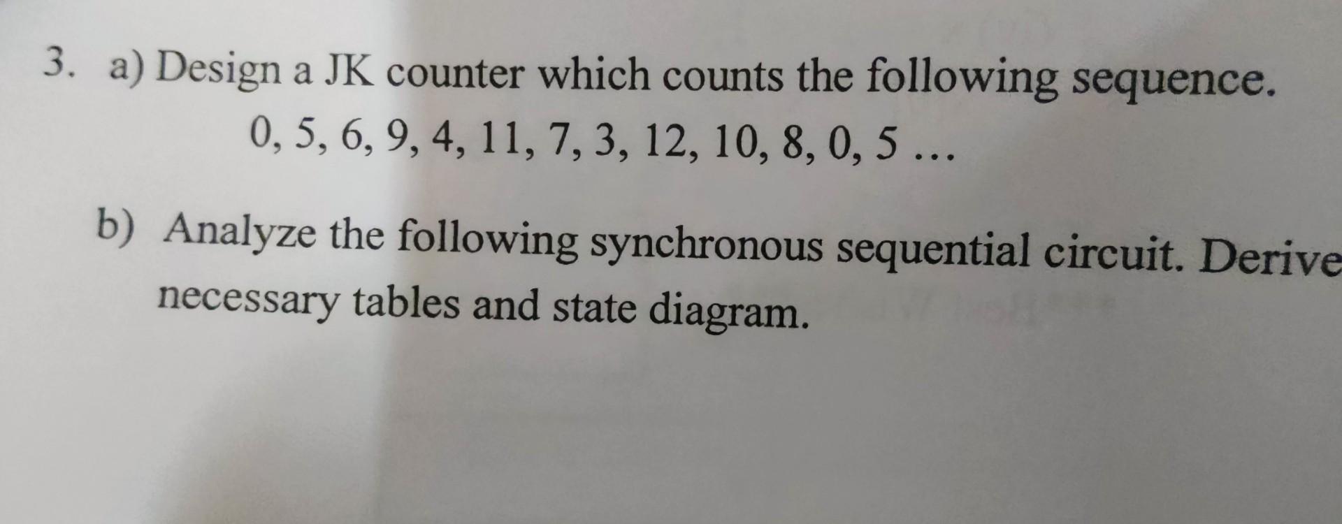 Solved 3. a) Design a JK counter which counts the following | Chegg.com
