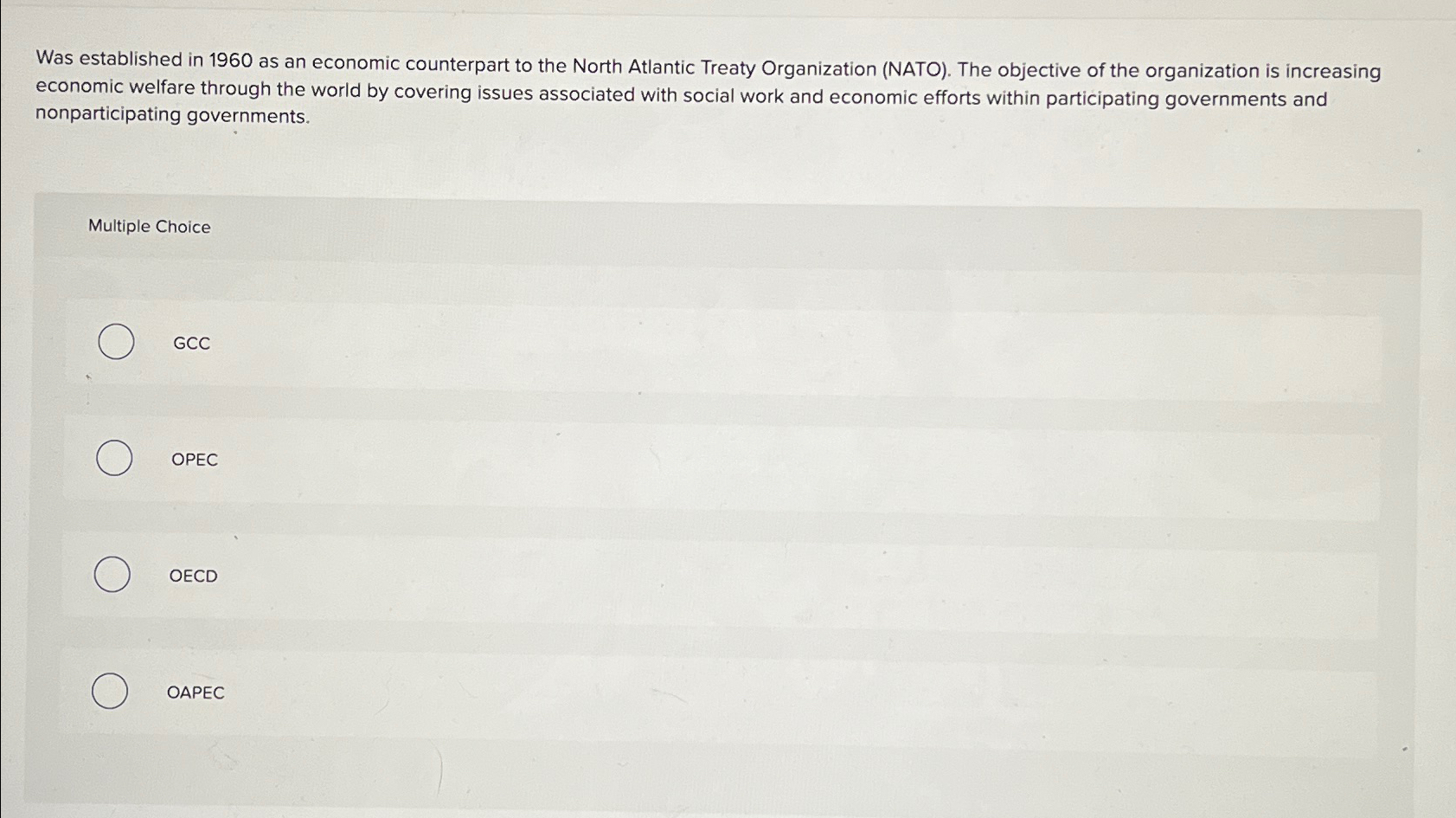 Solved Was established in 1960 ﻿as an economic counterpart | Chegg.com