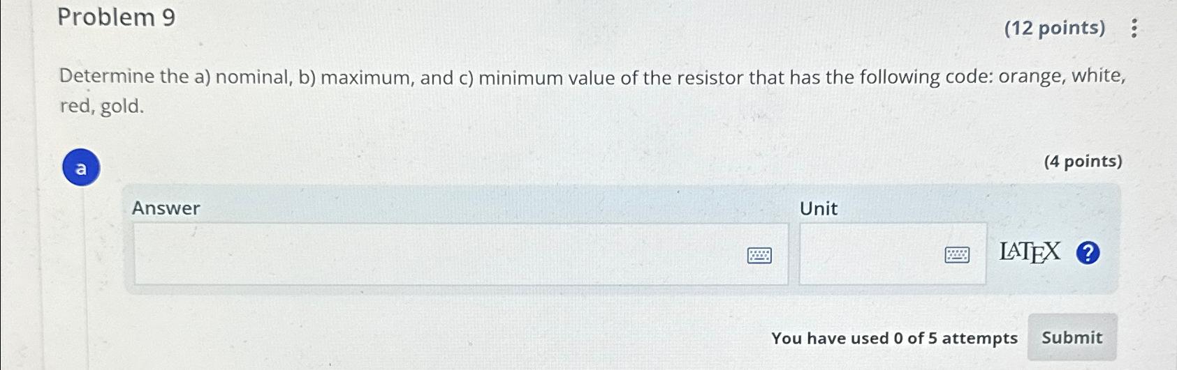 Solved Problem 9(12 ﻿points) ﻿:Determine the a) ﻿nominal, b) | Chegg.com