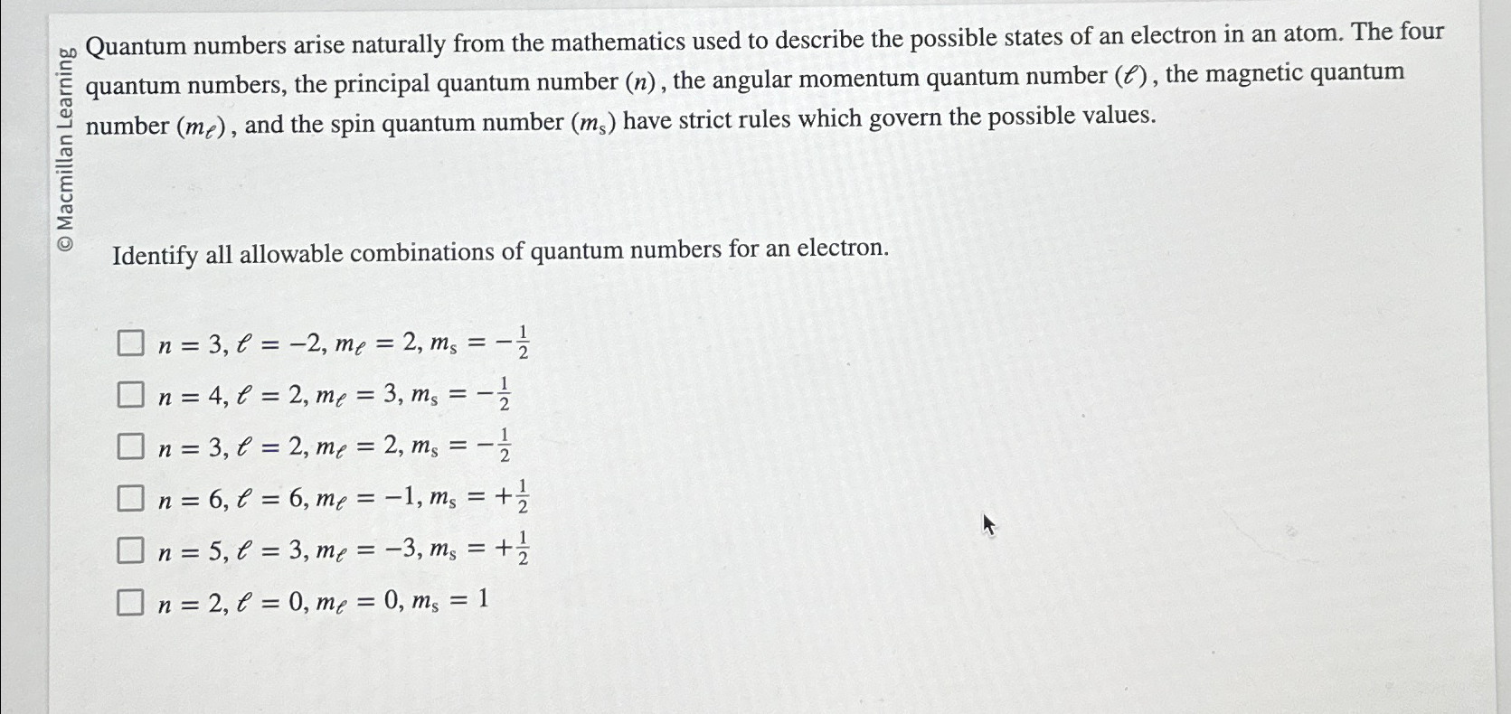 Solved Quantum numbers arise naturally from the mathematics | Chegg.com