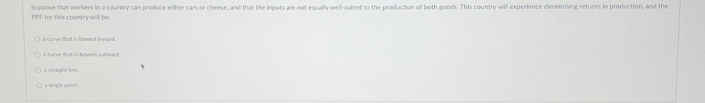 Solved PPF for this country will be:a curve that is bowed | Chegg.com