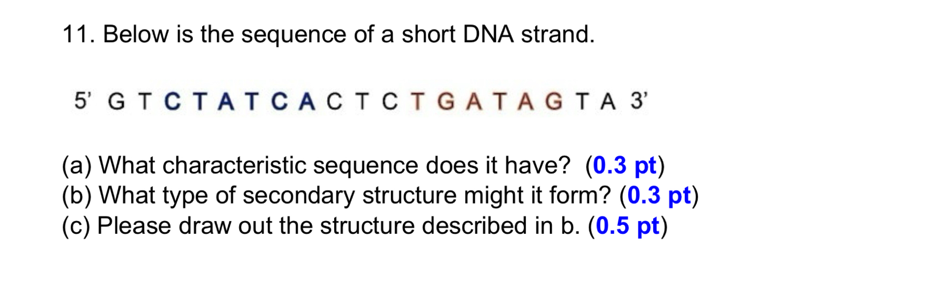 Solved Below is the sequence of a short DNA strand.5' ﻿G T C | Chegg.com