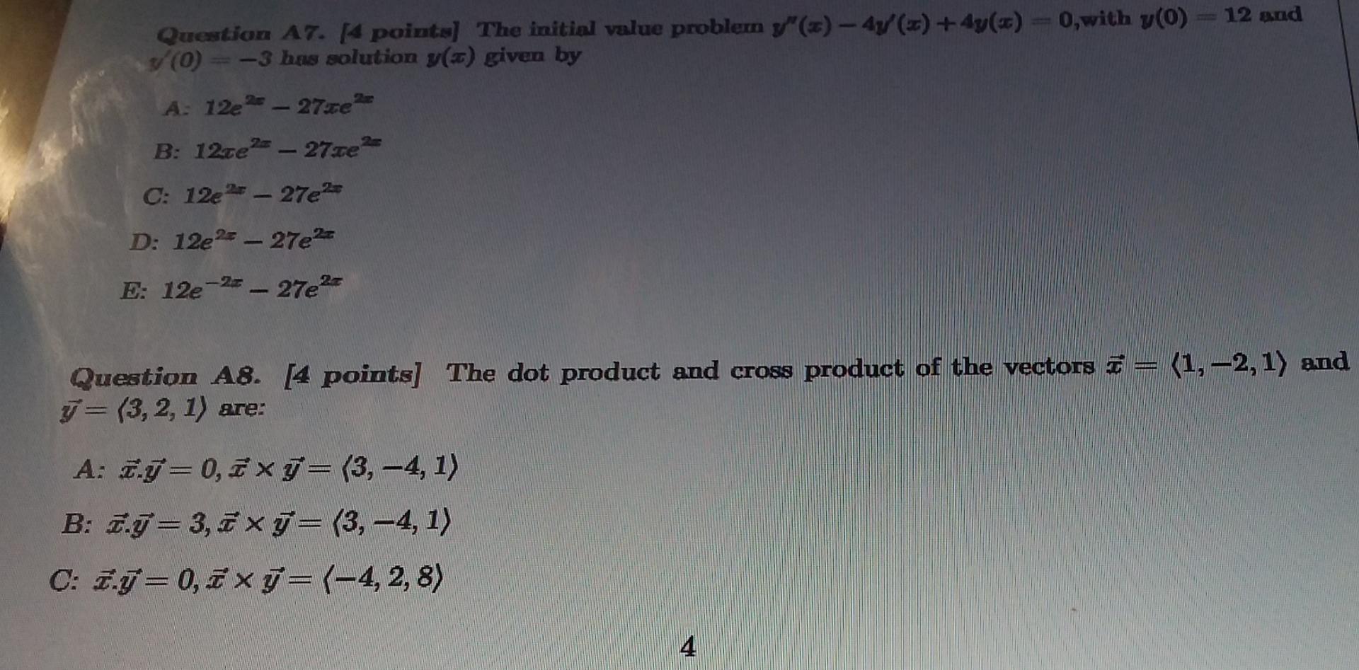 Solved [ Question A9. [4 points] If x=1+2i then which of the | Chegg.com