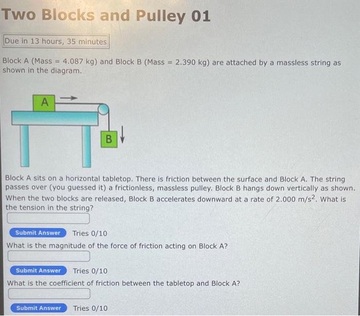 Solved Block A (Mass =4.087 kg) and Block B (Mass =2.390 kg | Chegg.com