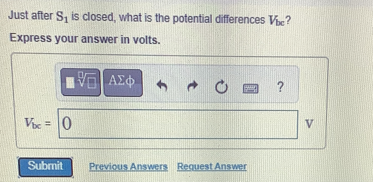 Solved Just after S1 ﻿is closed, what is the potential | Chegg.com