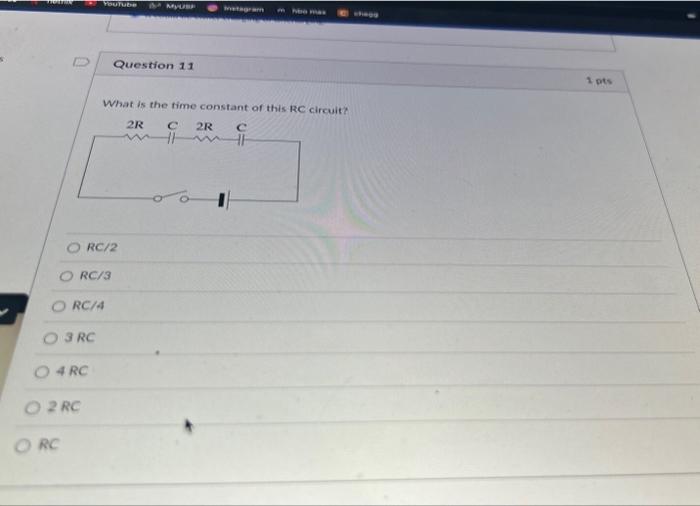 Solved What is the time constant af this Re circuit? RC/2 | Chegg.com