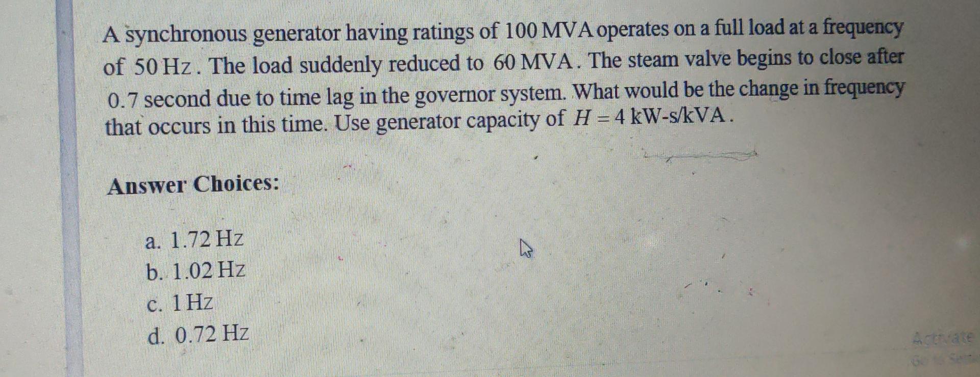 Solved A synchronous generator having ratings of 100MVA | Chegg.com