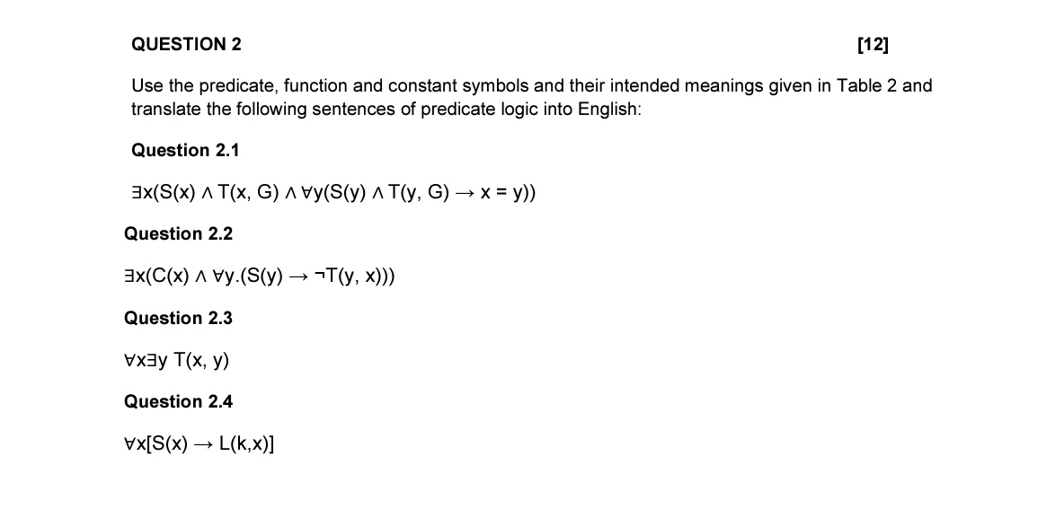 Solved QUESTION 212Use the predicate, function and constant | Chegg.com