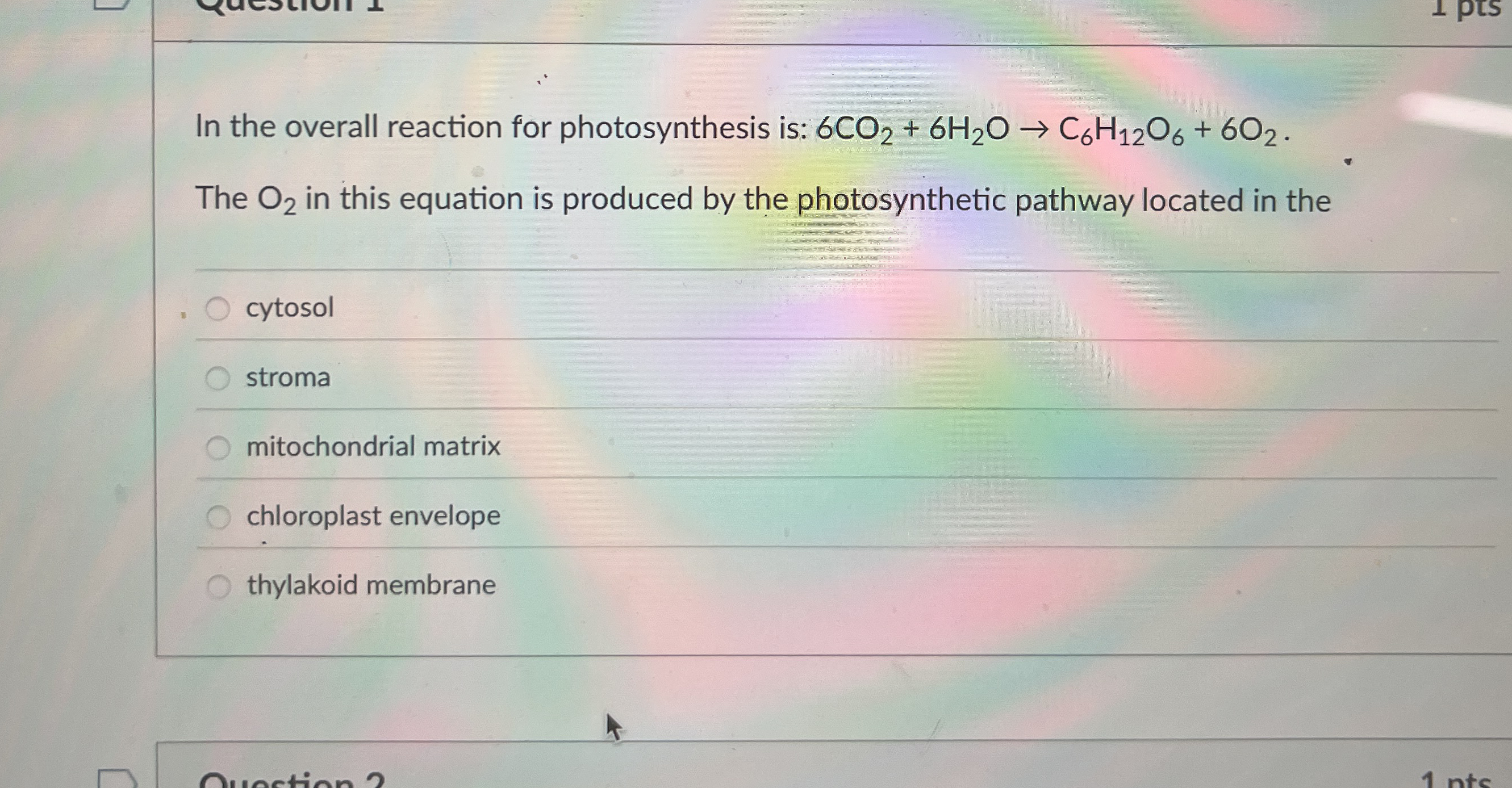 Solved In the overall reaction for photosynthesis is: | Chegg.com