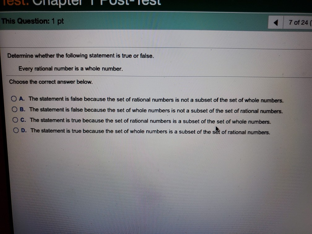 Solved OPTV It This Question: 1 pt 7 of 24 Determine whether | Chegg.com