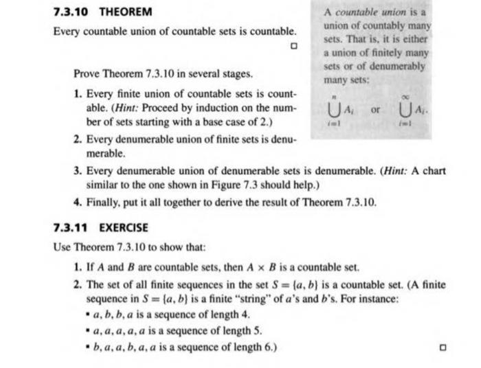 Solved or 7.3.10 THEOREM A countable union is a Every | Chegg.com