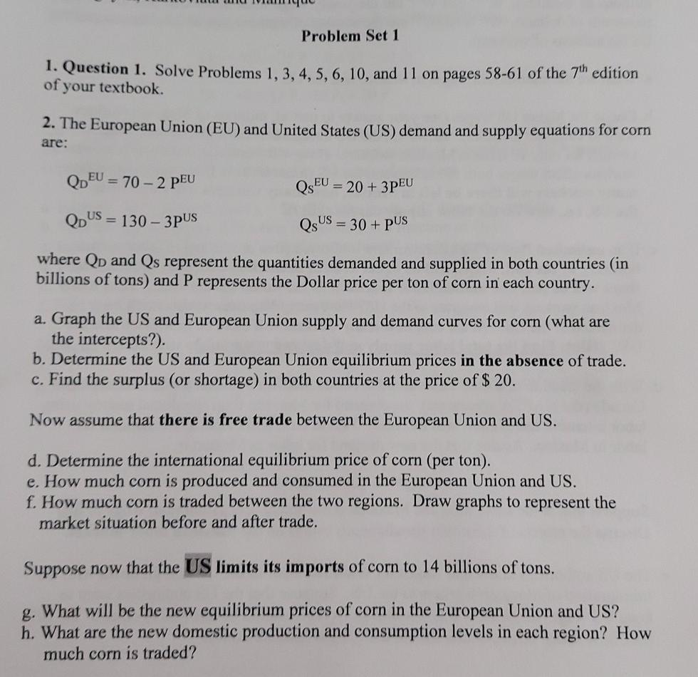 Solved Problem Set 1 1. Question 1. Solve Problems 1, 3, 4, | Chegg.com
