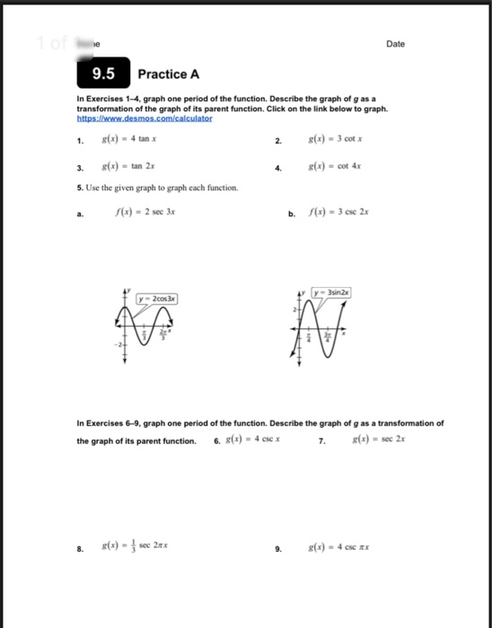 Solved 9.5 Practice A In Exercises 1-4, graph one period of | Chegg.com