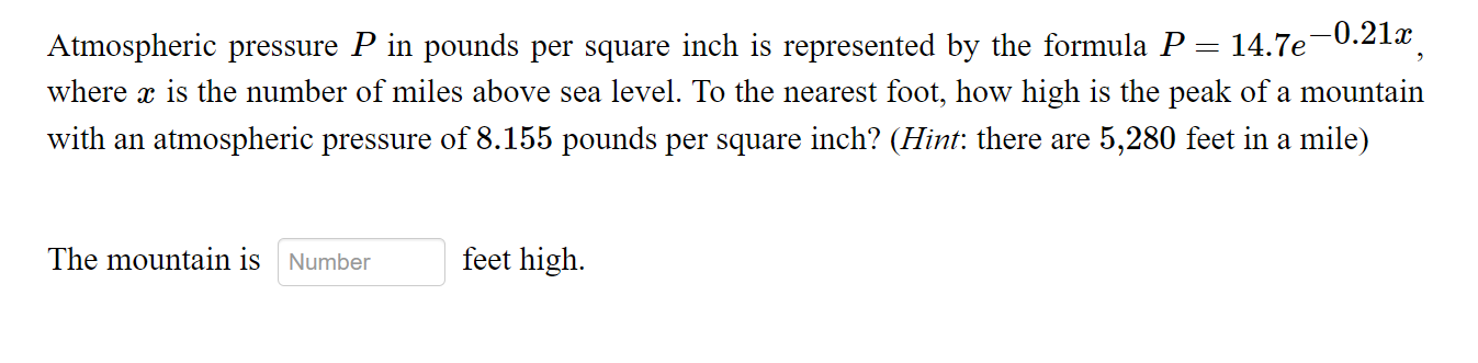 Solved Atmospheric pressure P ﻿in pounds per square inch is | Chegg.com