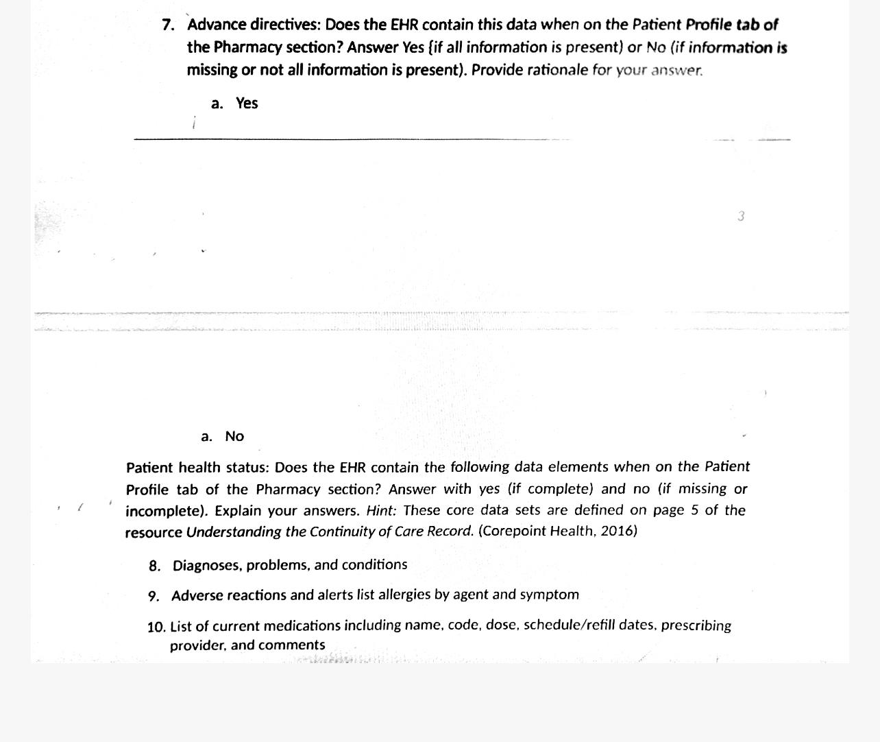 Solved Advance directives: Does the EHR contain this data | Chegg.com