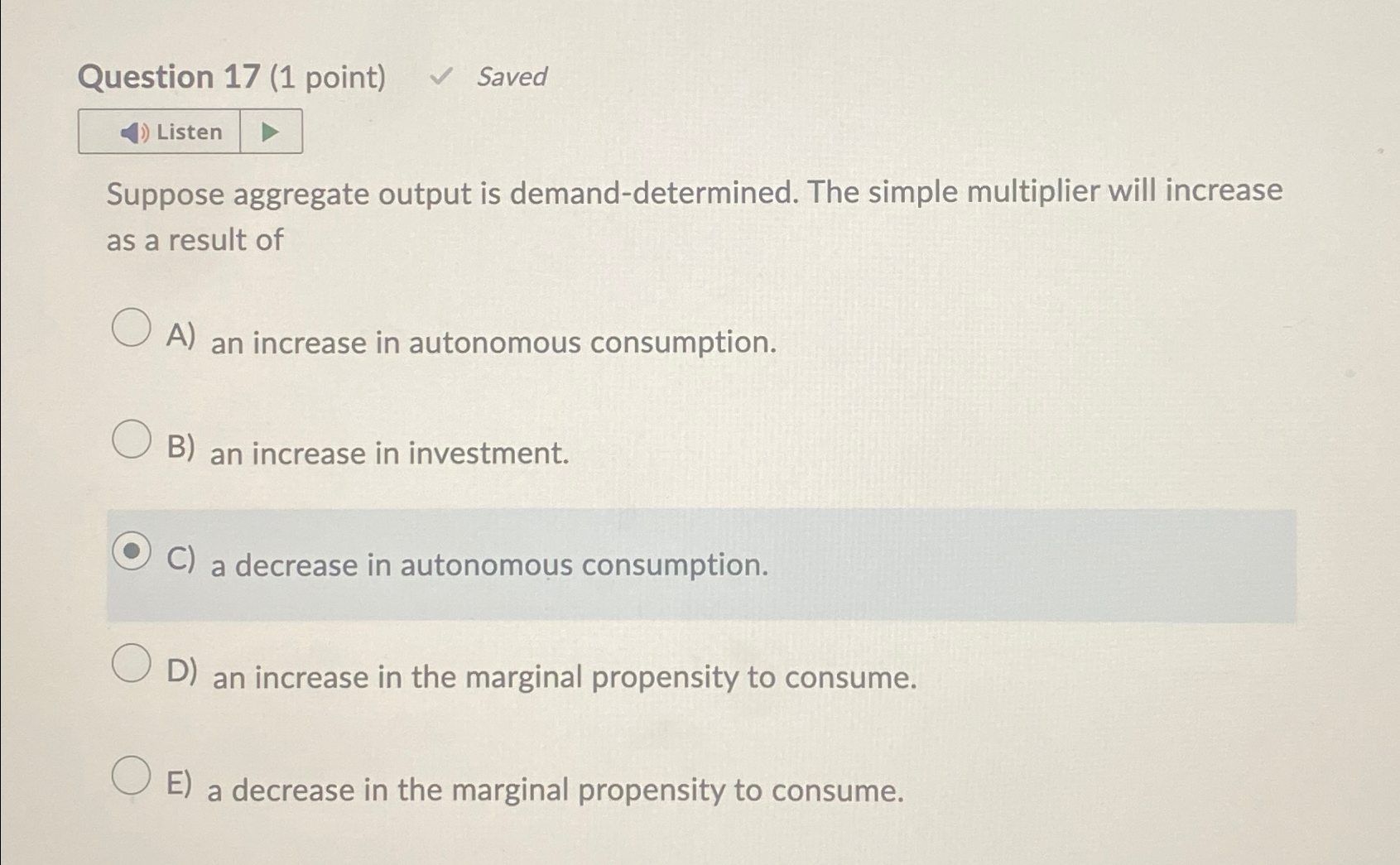 Solved Question 17 (1 ﻿point) ﻿SavedSuppose aggregate | Chegg.com