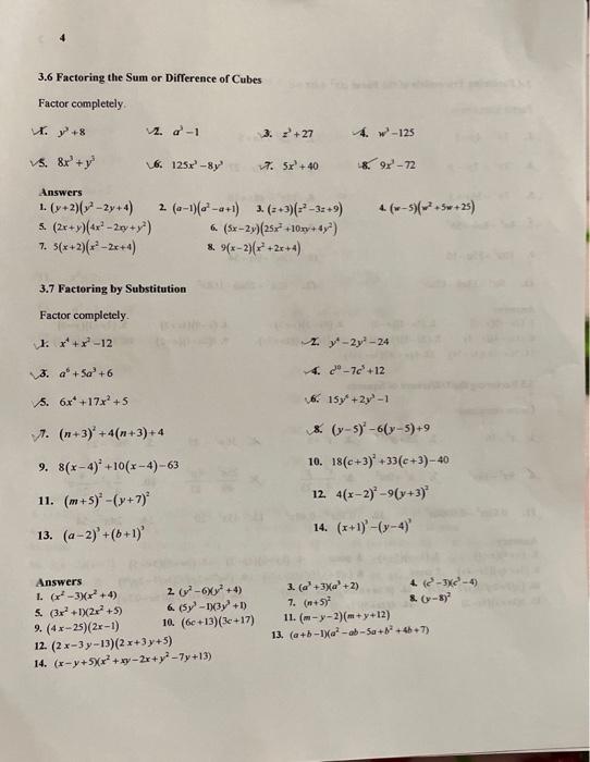 Solved 3.6 Factoring the Sum or Difference of Cubes Factor | Chegg.com