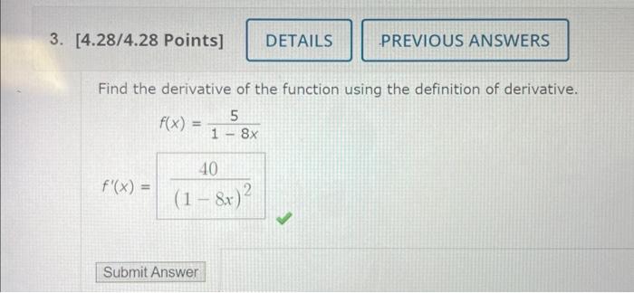 Solved Find the derivative of the function using the | Chegg.com