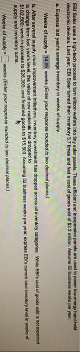 Solved EBI Solar uses a high-tech process to turn silicon | Chegg.com