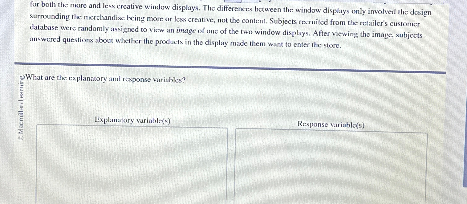 Solved for both the more and less creative window displays. | Chegg.com