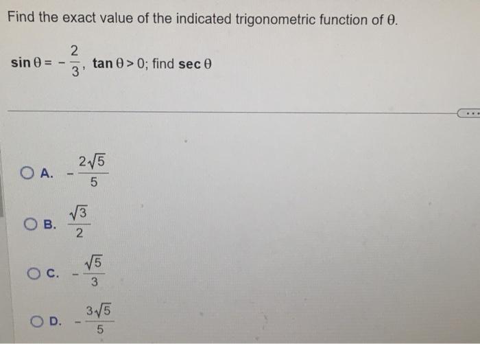 Solved Find the exact value of the indicated trigonometric | Chegg.com