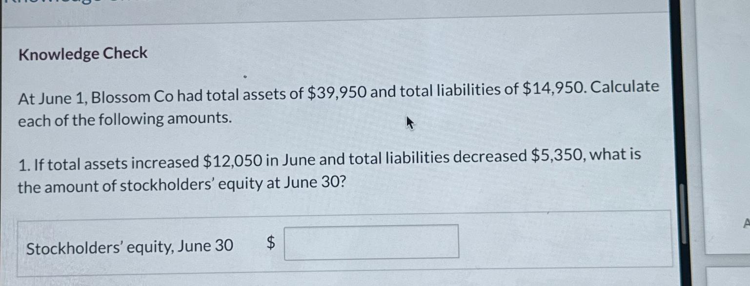 Solved Knowledge CheckAt June 1, ﻿Blossom Co had total | Chegg.com