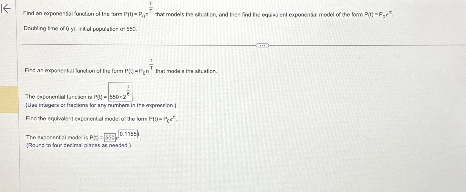 Solved Find an exponential function of the form P(t)=P0ntT | Chegg.com | Chegg.com