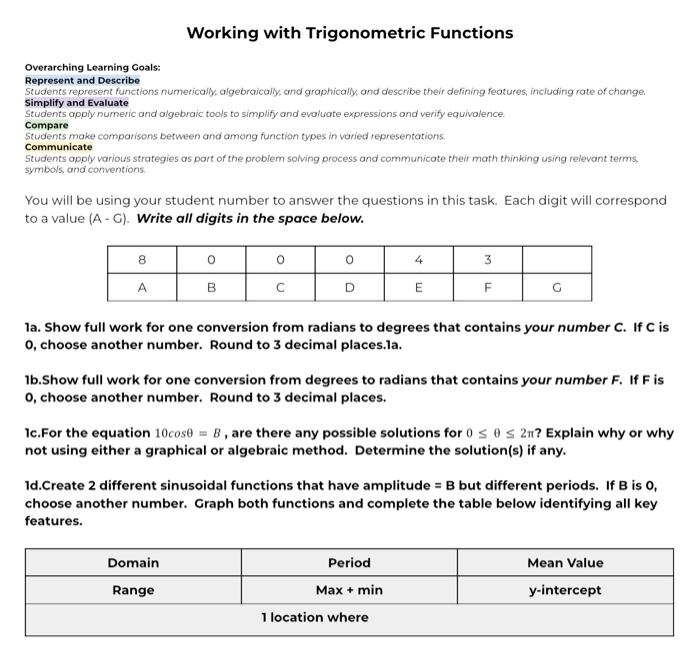 Solved Working with Trigonometric Functions Overarching | Chegg.com