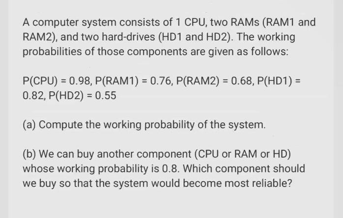 Solved A computer system consists of 1 CPU, two RAMs (RAM1 | Chegg.com